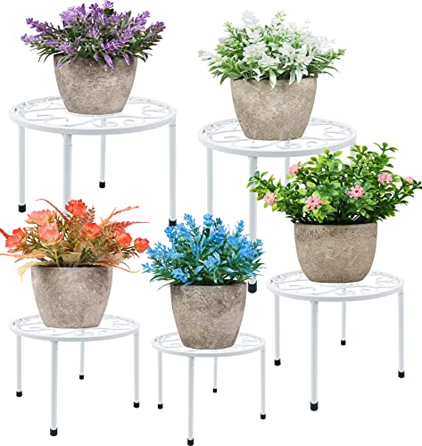 HAINARverS Metal Plant Stands 5-Pack, Heavy Duty Rustproof Iron Corner Flower Pot Stand Holder,Round Supports Display Rack Tiered Plant Stand Shelf For Indoor And Outdoor Multiple (White)