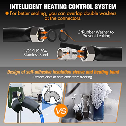 Bipeoo 30FT Heated Water Hose for Rv,-45 ℉ Antifreeze Drinking Garden Water Hose with Energy Saving Thermostat,1/2" Inner Diameter Rv Accessories-Lead and BPA Free,DuctHoses