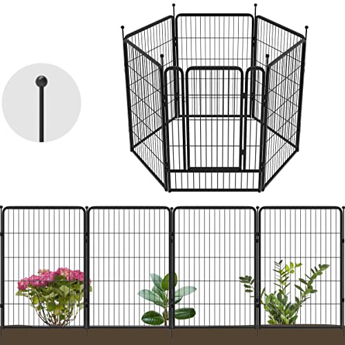 FXW Decorative Garden Metal Fence Temporary Animal Barrier for Yard, 5 Panels+1 Gate, 14'(L)Ă40"(H), Black