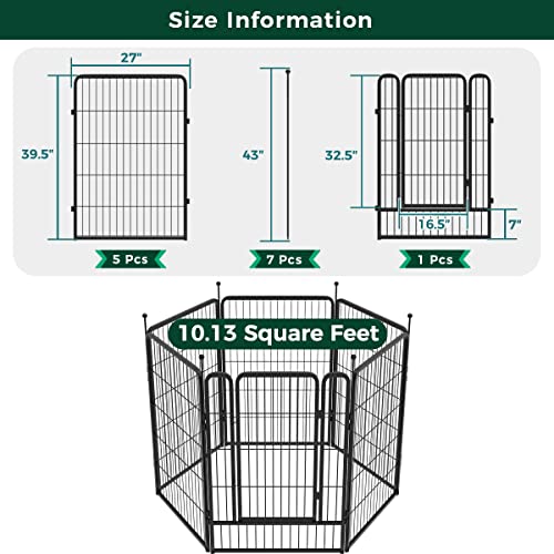 FXW Decorative Garden Metal Fence Temporary Animal Barrier for Yard, 5 Panels+1 Gate, 14'(L)×40"(H), Black
