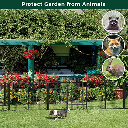 FXW Decorative Garden Metal Fence Temporary Animal Barrier for Yard, 5 Panels+1 Gate, 14'(L)×40"(H), Black