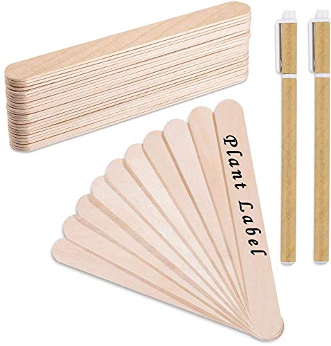 Whaline 100Pcs Wooden Plant Labels with 2 Gel Pens, Round Head Birch Wood Plant Sign Tags Eco-Friendly Garden Markers for Seed Potted Herbs Flowers Vegetables (15 x 1.7cm)