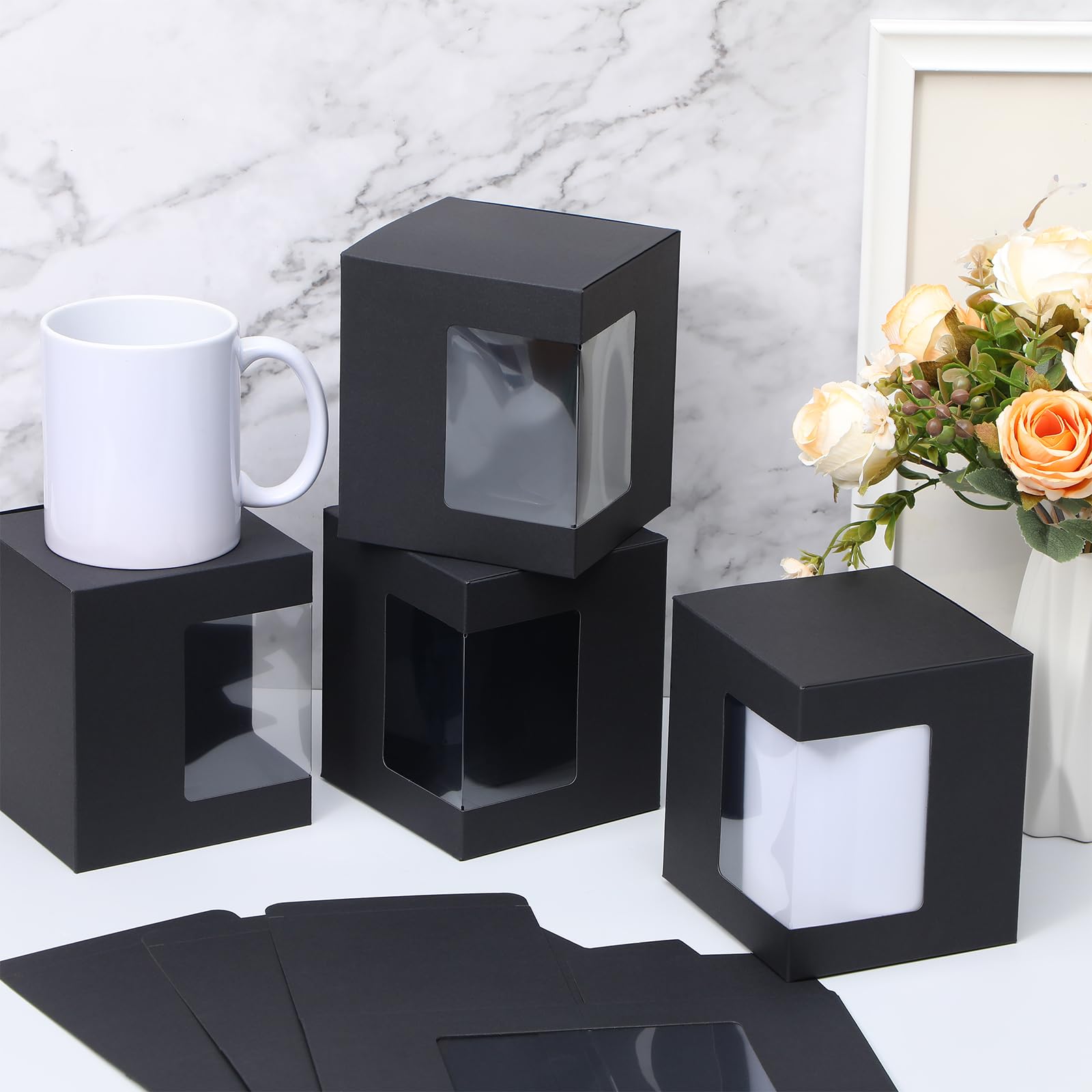 Harloon 36 Pack Mug Boxes for Gifts Coffee Mugs Boxes Gift for Shipping Sublimation Transparent Wine Glass Gift Packaging Box for Blanks 11oz, 12oz, 15oz Wrapping(Black)