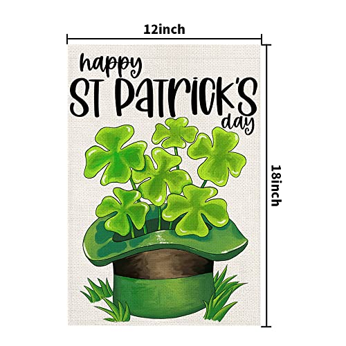 Happy St Patricks Day Burlap Garden Flags 12x18 Inch Double Sided, Green Lucky Shamrock Sign Small Farmhouse Yard Outdoor Decor DF192