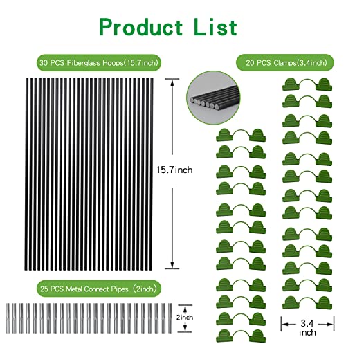 Garden Hoops for DIY Grow Tunnel, Rust-Proof Fiberglass Support Frame Greenhouse Hoops for Raised Beds, Garden Fabric, Garden Support Frame, 30pcs