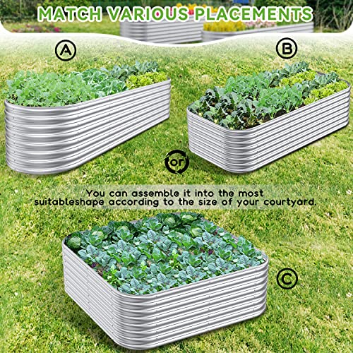 8x2x2/6.5x3.5x2/5x5x2ft Galvanized Raised Garden Bed for Vegetables, 9 in 1 Adjustable Outdoor Garden Raised Planter Box, Raised Beds for Gardening Flower