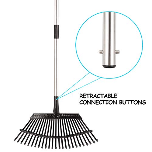 63” Garden Leaf Rake 38”-63”Adjustable Garden Rake,25 tines, Metal Rake for Quick Clean Up of Lawn and Yard
