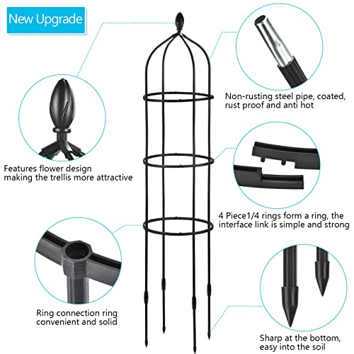 Toolazy Tower Obelisk Garden Trellis for Potted Climbing Plants Outdoor Indoor Pot,Rustproof PE Coated Metal Plant Support,Round Obelisk Garden Trellis for Climbing Vine(Black) (2 Pack)