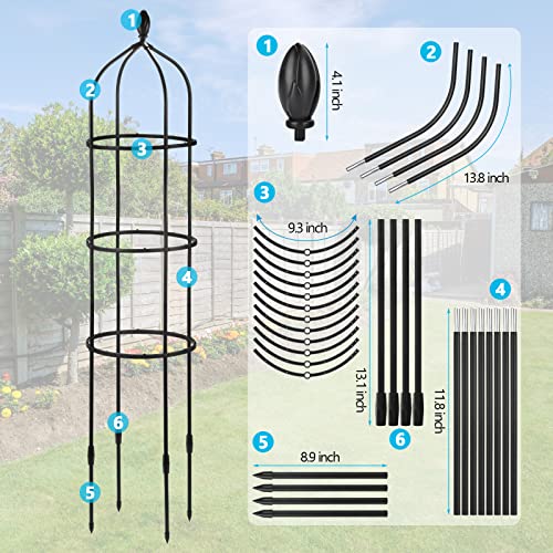 Toolazy Tower Obelisk Garden Trellis for Potted Climbing Plants Outdoor Indoor Pot,Rustproof PE Coated Metal Plant Support,Round Obelisk Garden Trellis for Climbing Vine(Black) (2 Pack)