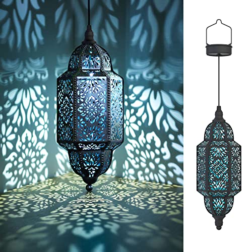 Twinkya 2 Pack Hanging Solar Lights Outdoor Garden Decorative Solar Lantern Waterproof Metal Moroccan Outdoor Decorations for Patio Pathway Yard Porch Backyard Garden Decor (Black, 2 Pack)