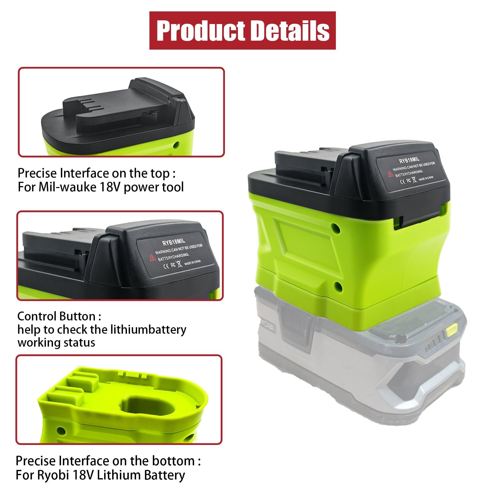 Laimiao Adapter for Ryobi 18V Battery, Convert to Replace for Milwaukee M18 18V Lithium Battery for Milwaukee M18 18V Power Tools(RYB18ML Adapter Not Battery)