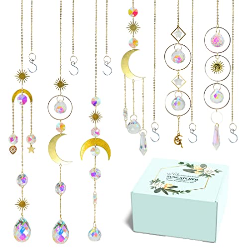 Naturemama K9 Crystal suncatcher Rainbow Maker Hanging Prism Ornament Pendant Home Garden Car Decoration 6Pack Gift Kit Sun Catchers Indoor Window (Gold)