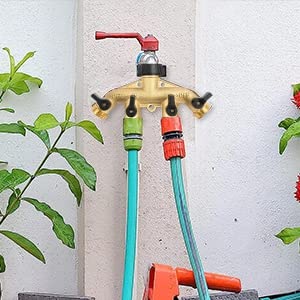 Hourleey Brass 4 Way Heavy Duty Garden Hose Splitter, Water Hose Splitter for 3/4" Hose Connector, Hose Faucet Splitter Hose Spigot Adapter 4 Valves with 4 Rubber Washers & Tape