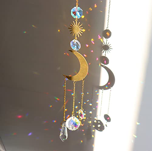 Naturemama K9 Crystal suncatcher Rainbow Maker Hanging Prism Ornament Pendant Home Garden Car Decoration 6Pack Gift Kit Sun Catchers Indoor Window (Gold)