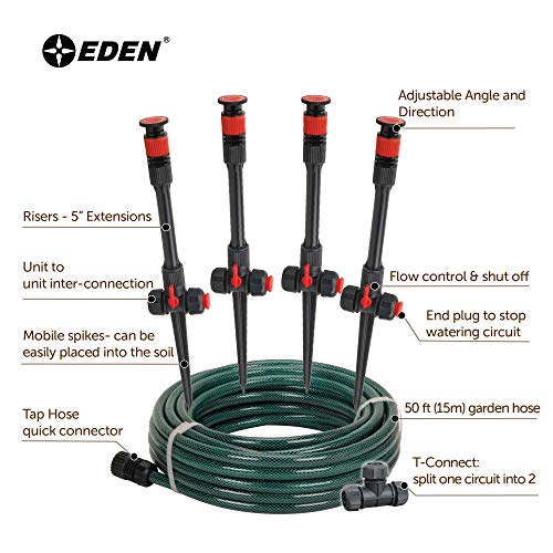 Eden 97063 Multi-Adjustable Flex Design Above Ground Irrigation Garden Sprinkler System, Sprinkler & Hose, DIY Plant Watering Set