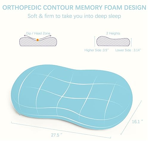 KEEPMOV Cervical Memory Foam Pillows: Neck Support Pillows for Sleeping - Side Sleeper Pillow for Shoulder Pain | Contour Support Bed Pillow for Side Back Stomach Sleepers (Blue)