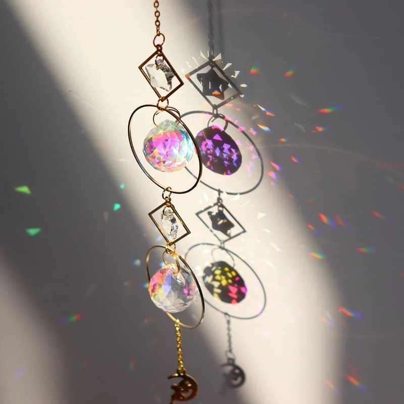 Naturemama K9 Crystal suncatcher Rainbow Maker Hanging Prism Ornament Pendant Home Garden Car Decoration 6Pack Gift Kit Sun Catchers Indoor Window (Gold)