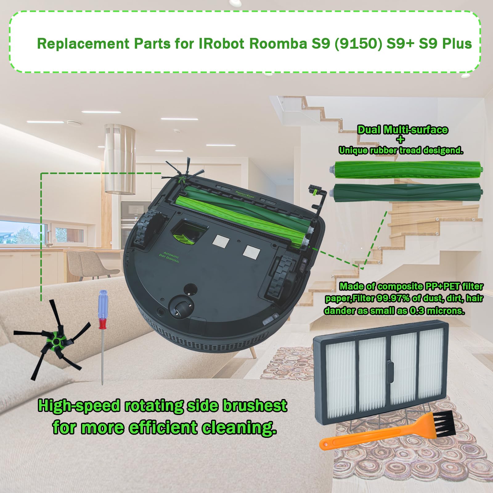 Replacement Parts for iRobot Roomba s9 (9150) s9+ s9 Plus (9550) s Series Robot Vacuum Cleaner Accessory Kit