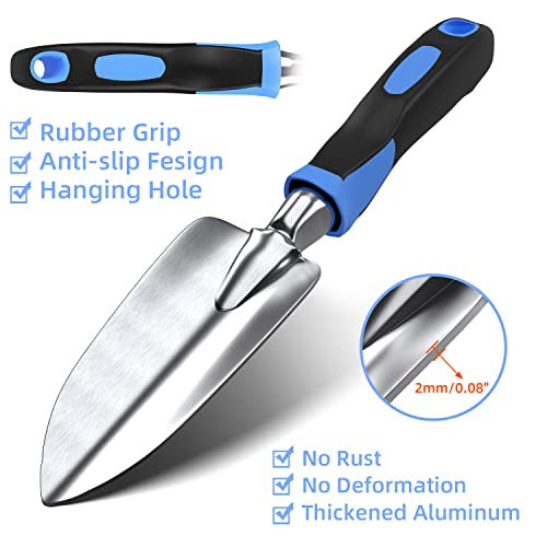 Garden Tool Set, Gardening Gifts for Women & Men,WANCHI 7 Pcs Heavy Duty Aluminum Rustproof Gardening Hand Tools,Blue Gardening Kit (Garden Tote Shovel Hand Rake Fork Weeder Pruner Transplanter)