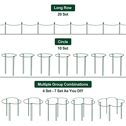CKE 20 Pack 4mm Plant Support Stakes, Metal Peony Support, Garden Plant Cage Stake Support, Plant Support Ring, Green Half Round Plant Support Ring for Peony, Tomato, Rose, Vine Plant 10" W x 15.8" H