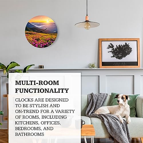 Soul Décor Pink Flower Field Wall Clock, Silent Non-Ticking, Battery Operated Kitchen Clock, Aluminum Composite Face, Suitable for Offices, Bedrooms, and Bathrooms 12 Inch Round