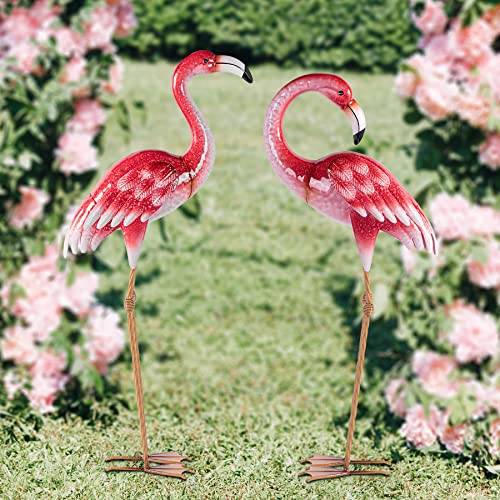 Natelf Pink Flamingo Yard Decorations, Metal Garden Statues and Sculptures, Standing Bird Lawn Ornaments for Patio Backyard Pond Decorationsā¦