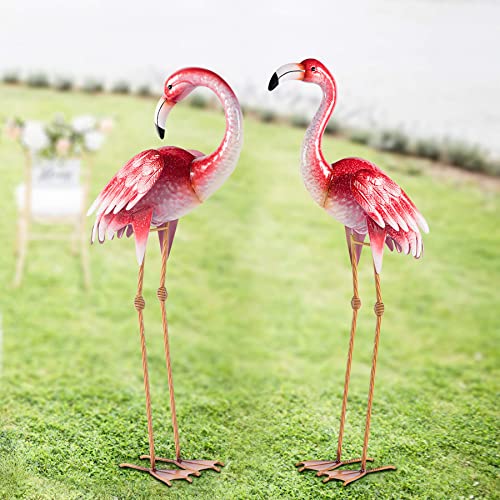 Natelf Pink Flamingo Yard Decorations, Metal Garden Statues and Sculptures, Standing Bird Lawn Ornaments for Patio Backyard Pond Decorationsā¦