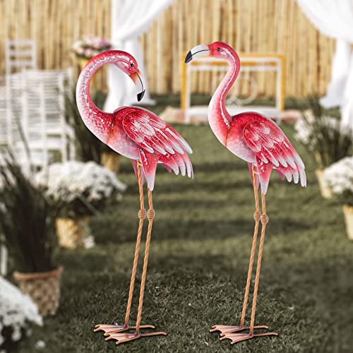 Natelf Pink Flamingo Yard Decorations, Metal Garden Statues and Sculptures, Standing Bird Lawn Ornaments for Patio Backyard Pond Decorationsā¦