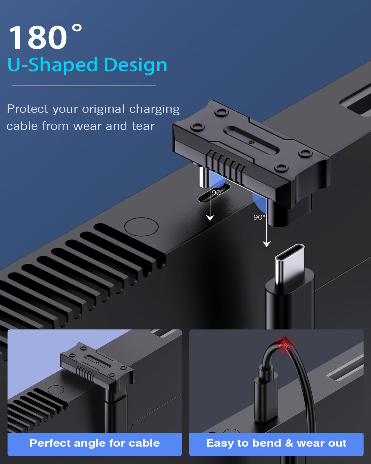 MoKo 180 Degree USB C Adapter with 13.5mm Wider Gap, U Shape USB-C Male to USB-C Female Connector with PD 240W/20 Gbps/8K, USB C 180 Angle Adapter for ROG Ally/Steam Deck/Legion Go/Laptop/Tablet/Phone
