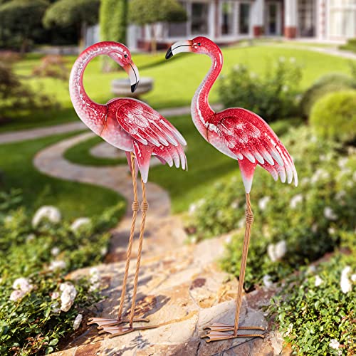 Natelf Pink Flamingo Yard Decorations, Metal Garden Statues and Sculptures, Standing Bird Lawn Ornaments for Patio Backyard Pond Decorationsā¦