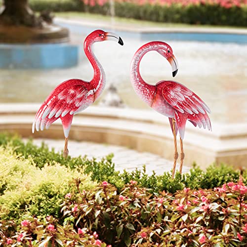 Natelf Pink Flamingo Yard Decorations, Metal Garden Statues and Sculptures, Standing Bird Lawn Ornaments for Patio Backyard Pond Decorationsā¦