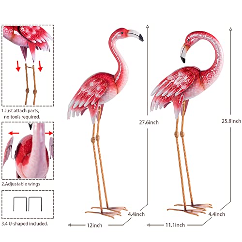 Natelf Pink Flamingo Yard Decorations, Metal Garden Statues and Sculptures, Standing Bird Lawn Ornaments for Patio Backyard Pond Decorationsā¦