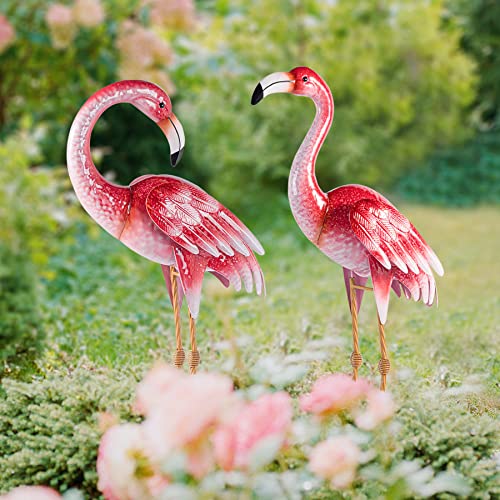 Natelf Pink Flamingo Yard Decorations, Metal Garden Statues and Sculptures, Standing Bird Lawn Ornaments for Patio Backyard Pond Decorationsā¦