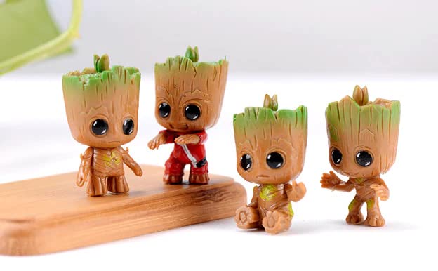 ZEshops 4pcs/Set Miniature Fairy Garden Sitting Groot Figurine PVC Statue Groot in for Kids Home Car Decor Gift