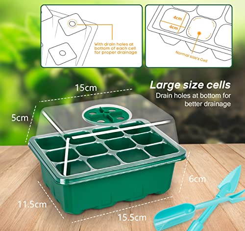 Bonviee 10 Packs Seed Starter Tray Seedling Tray (12 Cells Per Tray) Humidity Adjustable Plant Starter Kit with Dome and Base Greenhouse Grow Trays for Seeds Growing Starting