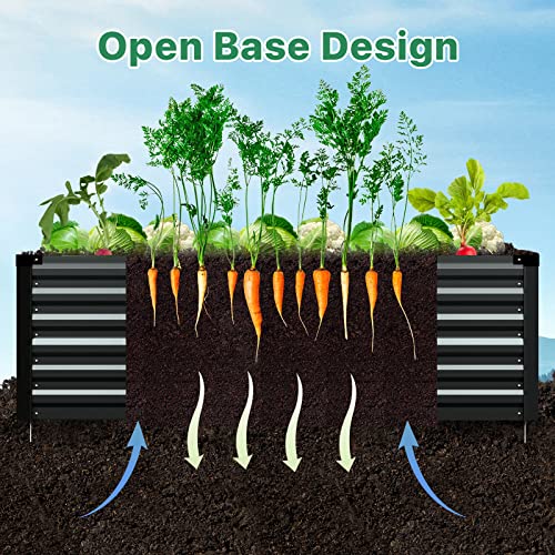 Raised Garden Bed, Galvanized Raised Garden Beds Outdoor for Vegetables Flowers Herbs, Steel Large Deep Root Planter Box, Tall Raised Garden Bed Kit with 1Pc Gloves and Metal Fix Stake, Black 6×3×2FT