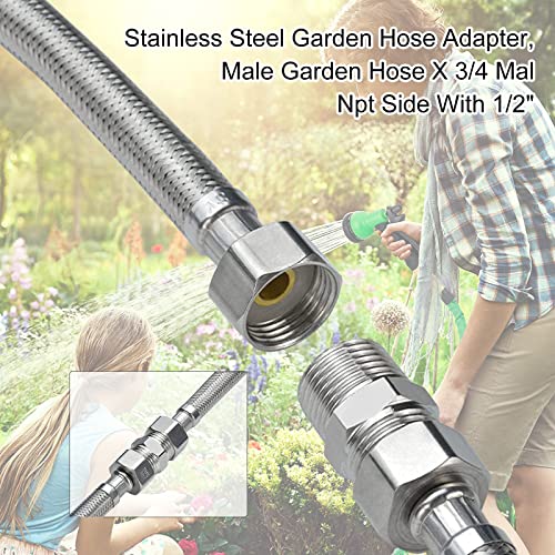 Stainless Steel Garden Hose Adapter Convert to x 3/4" Male NPT SUS304 Hose Connector Garden Hose Fitting-2Pack