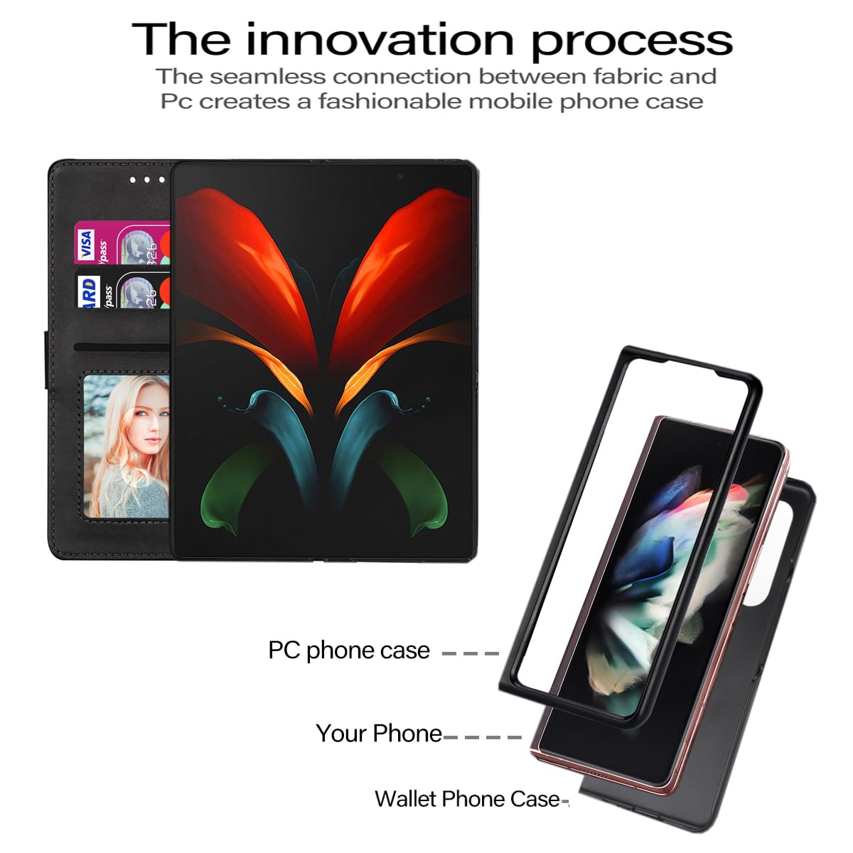 XIMAND for Samsung Galaxy Z Fold 5 5G Phone Case, Zipper Slot Card Wallet Case with Luxury Shockproof Cowhide Leather, [RFID Blocking] Folio Flip Cover Protective(Red)