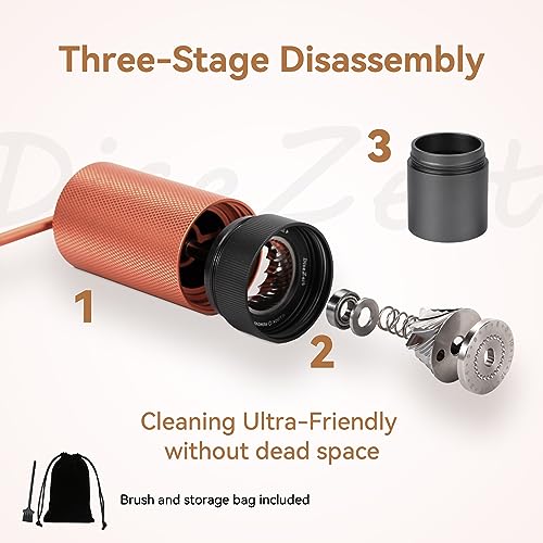 DiseZeit-Z3PRO Manual Coffee Grinder, 7-Axis Stainless Steel Burr, Three-Stage Disassembly Easy Cleaning, 15-25g Capacity Espresso Coffee Grinder Manual with Adjustable Settings, Brush&Storage Bag