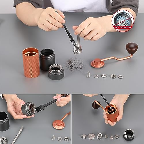 DiseZeit-Z3PRO Manual Coffee Grinder, 7-Axis Stainless Steel Burr, Three-Stage Disassembly Easy Cleaning, 15-25g Capacity Espresso Coffee Grinder Manual with Adjustable Settings, Brush&Storage Bag