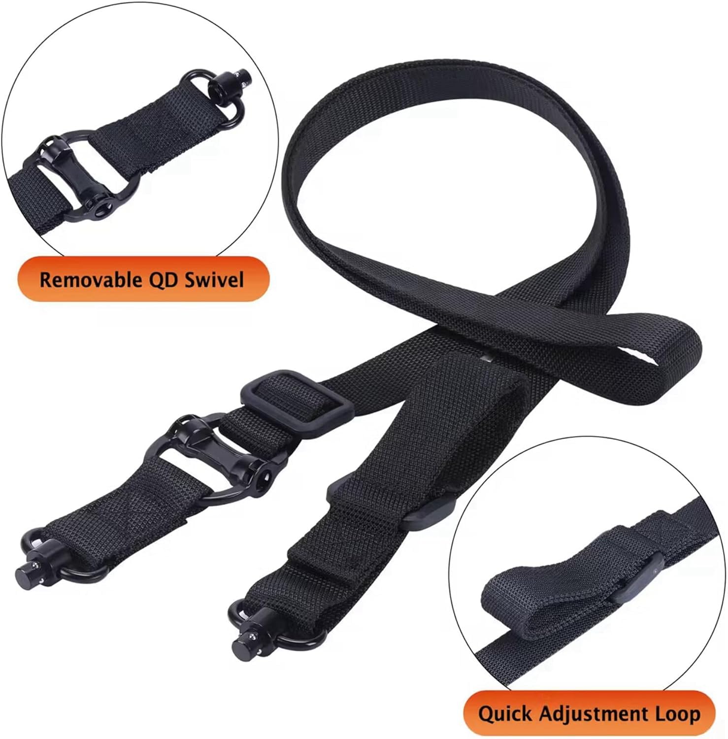 Two Point and Traditional Sling 2 Point Sling Quick Adjust with QD Sling Swivel for Hunting Black