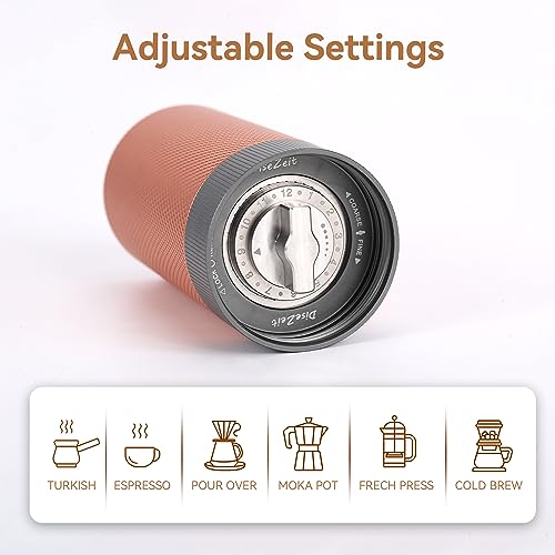 DiseZeit-Z3PRO Manual Coffee Grinder, 7-Axis Stainless Steel Burr, Three-Stage Disassembly Easy Cleaning, 15-25g Capacity Espresso Coffee Grinder Manual with Adjustable Settings, Brush&Storage Bag