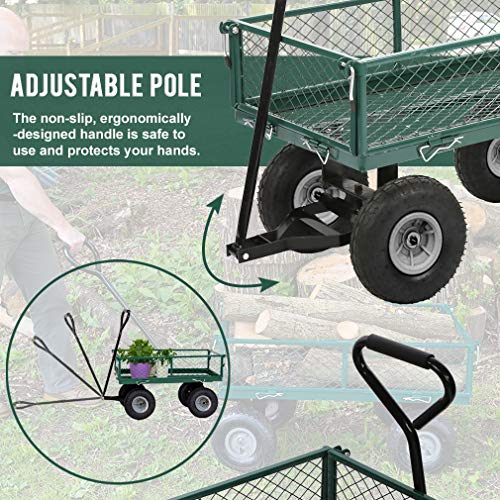 Garden Carts Yard Dump Wagon Cart Lawn Utility Cart Outdoor Steel Heavy Duty Beach Lawn Yard Landscape
