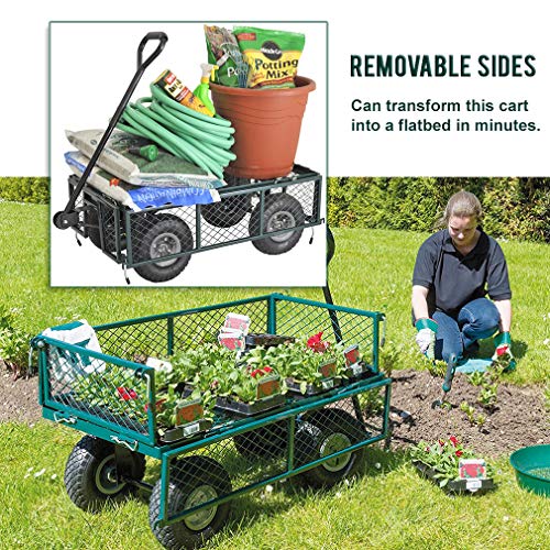 Garden Carts Yard Dump Wagon Cart Lawn Utility Cart Outdoor Steel Heavy Duty Beach Lawn Yard Landscape
