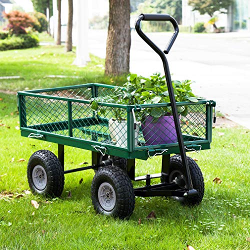 Garden Carts Yard Dump Wagon Cart Lawn Utility Cart Outdoor Steel Heavy Duty Beach Lawn Yard Landscape