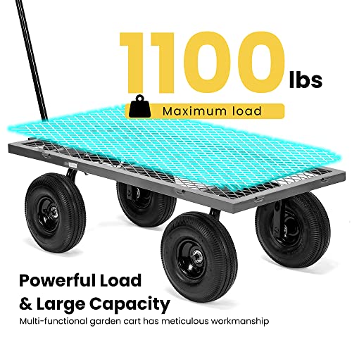 VIVOHOME Heavy Duty 880 Lbs Capacity Mesh Steel Garden Cart Folding Utility Wagon with Removable Sides and 4.10/3.50-4 inch Wheels (Grey)