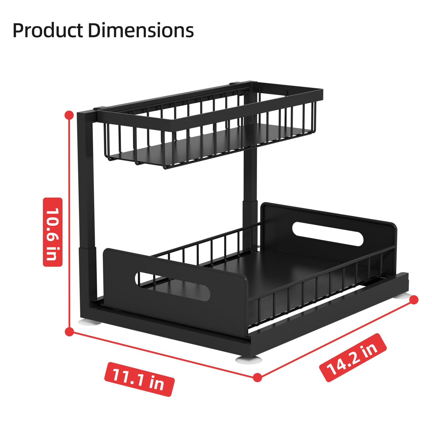 Lxmons 2-Tier Under Sink Slide Out Organizer, 2 Pack Pull Out Cabinet Storage Shelf with Sliding Storage Wire Basket Drawer for Bathroom Kitchen, Countertop or Pantry Storage shelf, Black