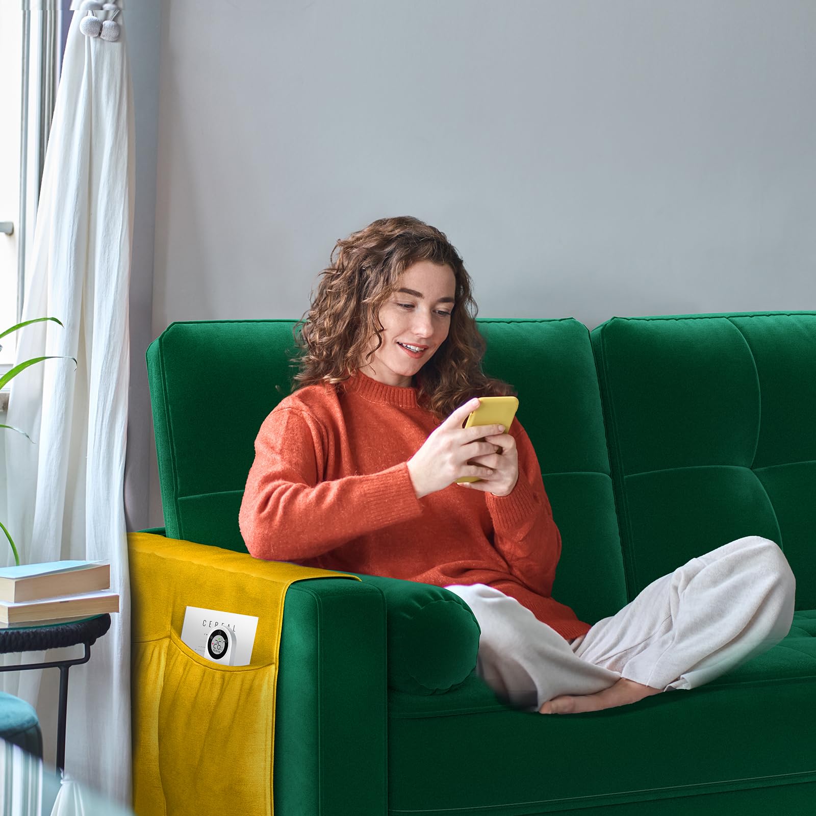 FURNIMAT 58 Inch Green Loveseat Sofa, 2 Seater Sofa for Small Space, Button Tufted Velvet Couch with 2 Pillows, Mid Century Modern Couch, Small Couches for Living Room, Bedroom, Apartment