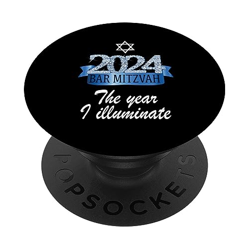 2024 Bar Mitzvah Quote Festive Black Blue Decor PopSockets Standard PopGrip