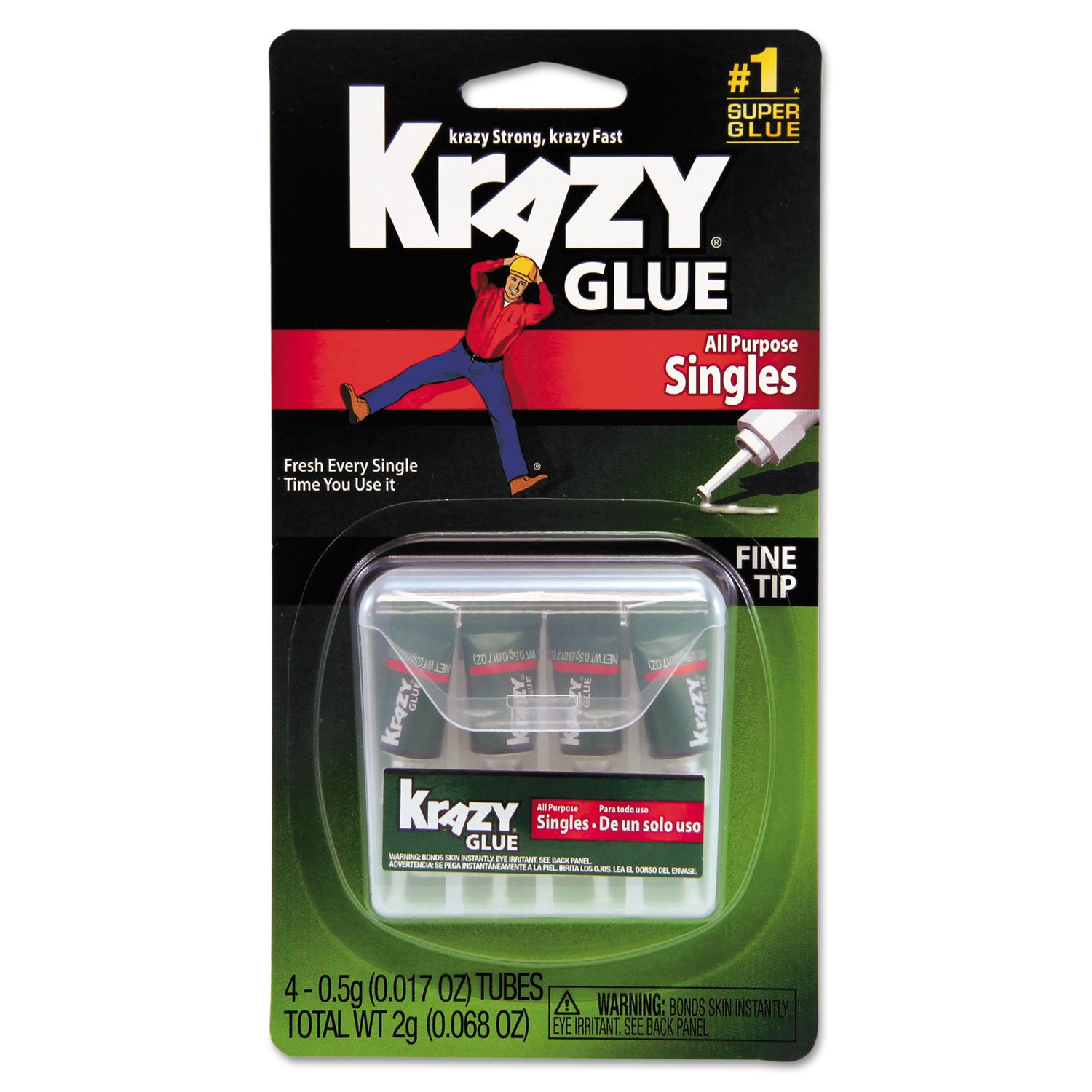 Krazy Glue KG58248SN Purpose Singles, 0.5 oz. Tubes, Multicolor, 4 Count